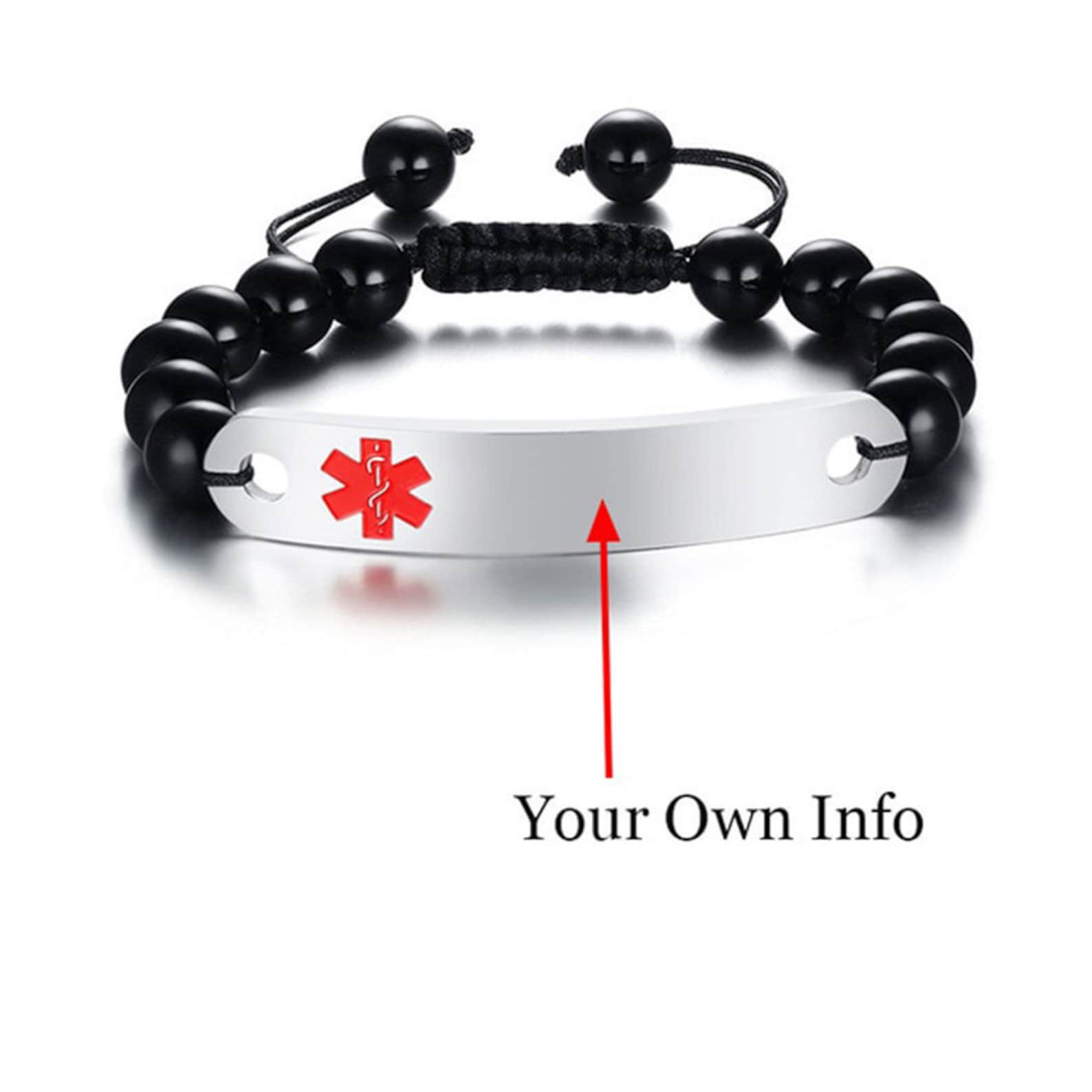 Personalized Free Engraving Medical ID Alert Bracelet Customized Black ...