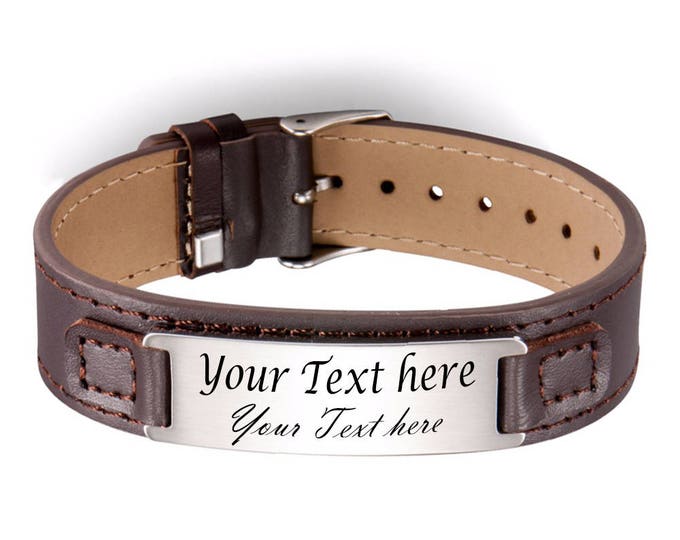 Free Engraving Customized Leather Narrow Wristband Cuff Bracelet Laser ...