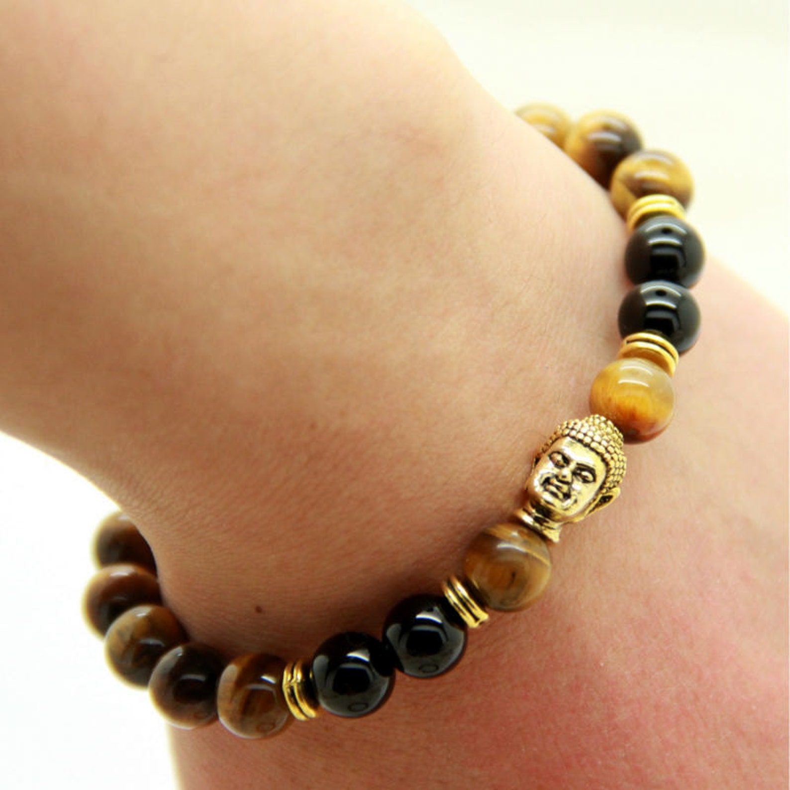 Natural Real Tiger Eye & Agate Lucky Stone Golden Buddha | Etsy