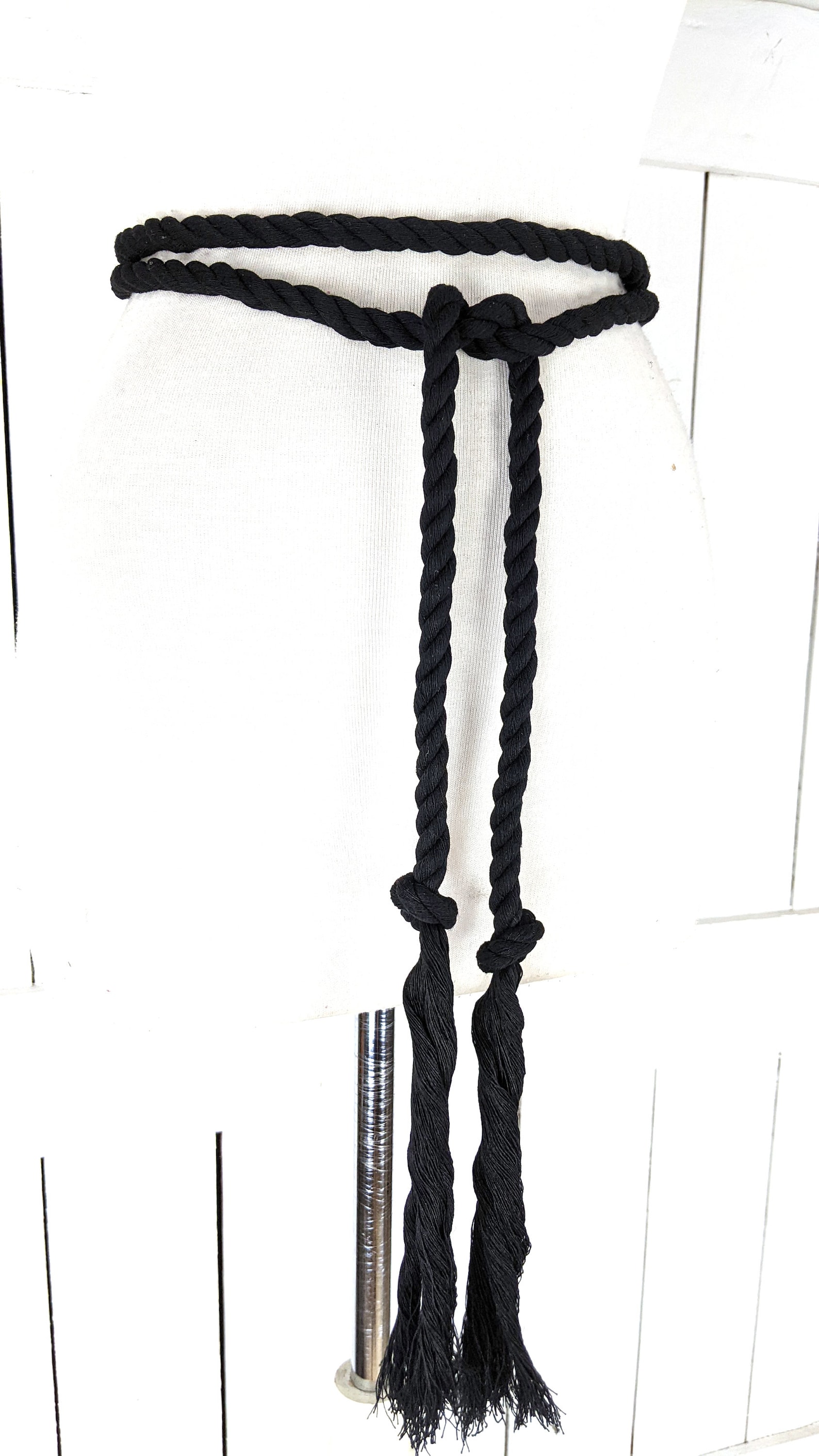 Black Long Woven Braided Rope Knotted Tassel Chord Tie Belt - Etsy