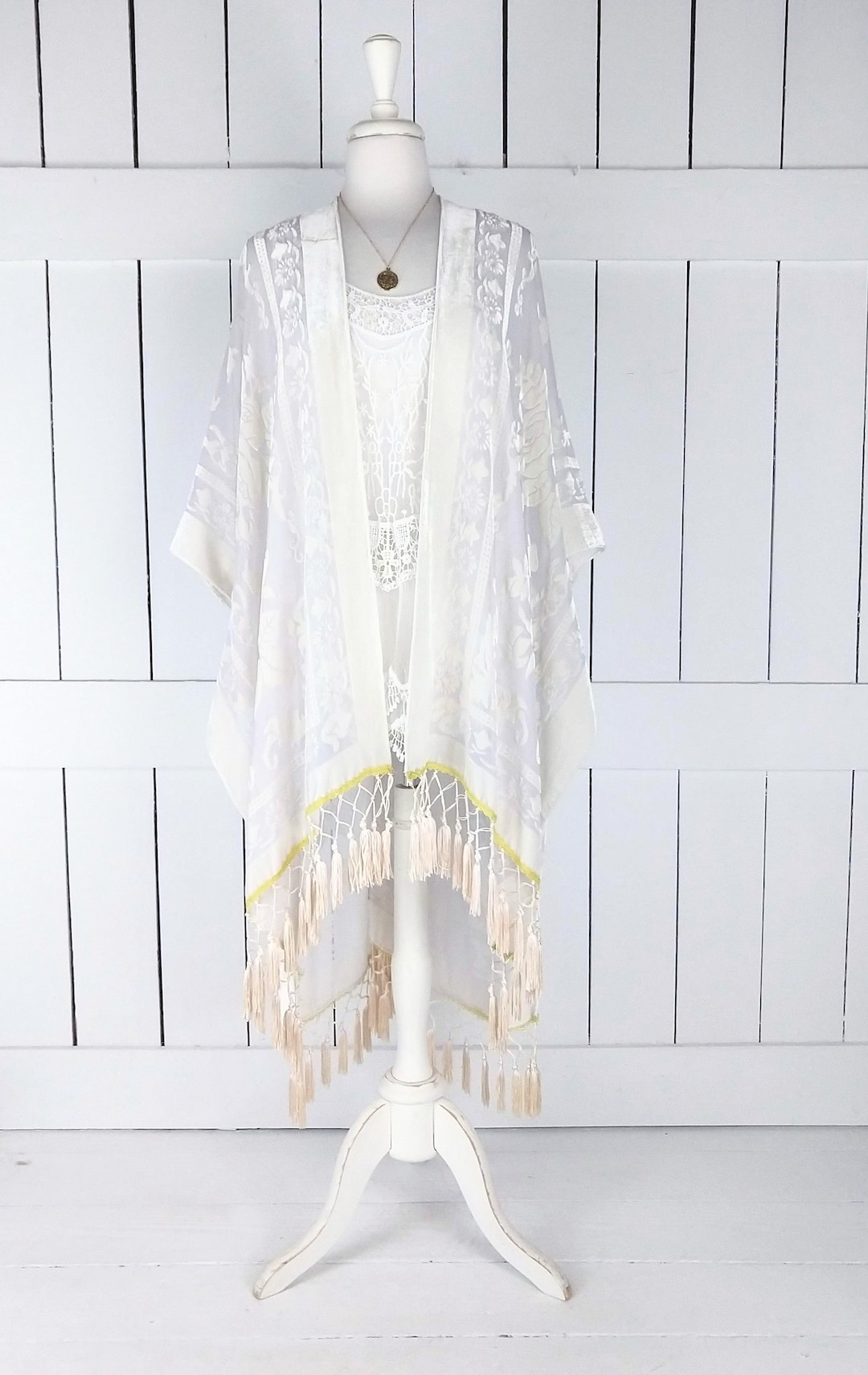 Sheer Floral Burnout Velvet Floral Fringe Kimono Cover up Jacket - Etsy