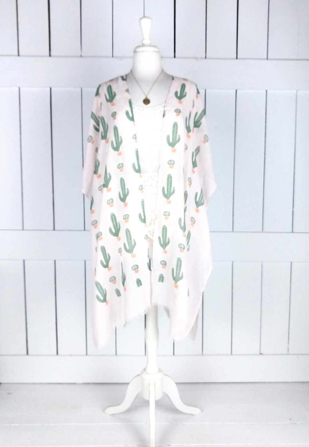 Light Pink Desert Cactus Sheer Gauzy Kimono Cardigan Lightweight Sheer