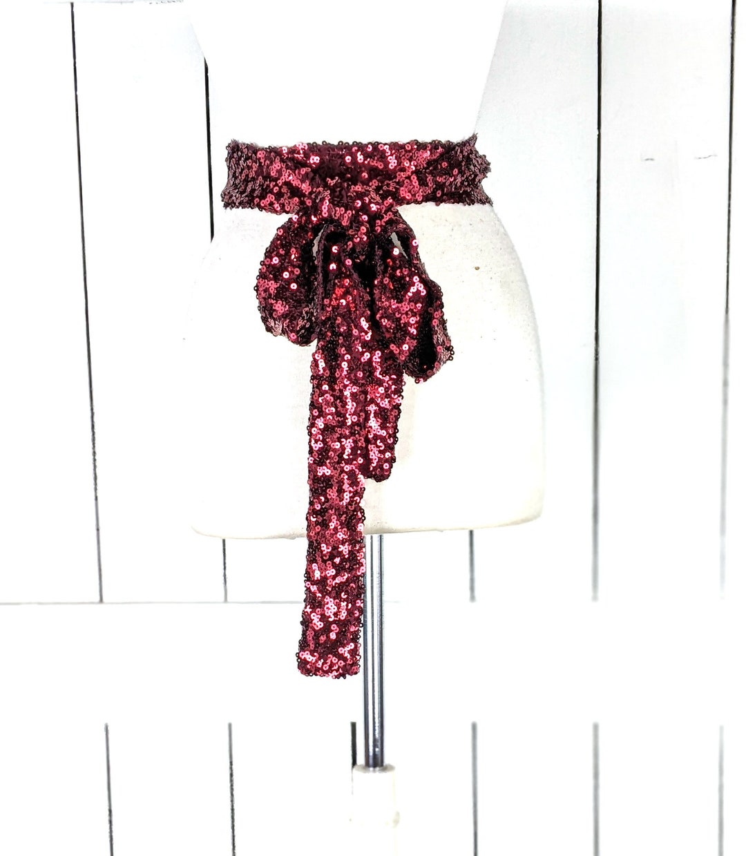 Red Sequins Skinny Long Sash Tie Necklace Choker Belt - Etsy