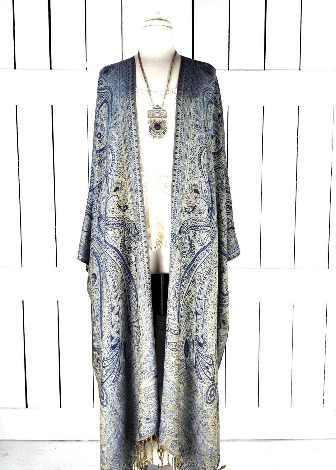 Blue Tribal Pashmina Kimono Cover up Jacket - Etsy