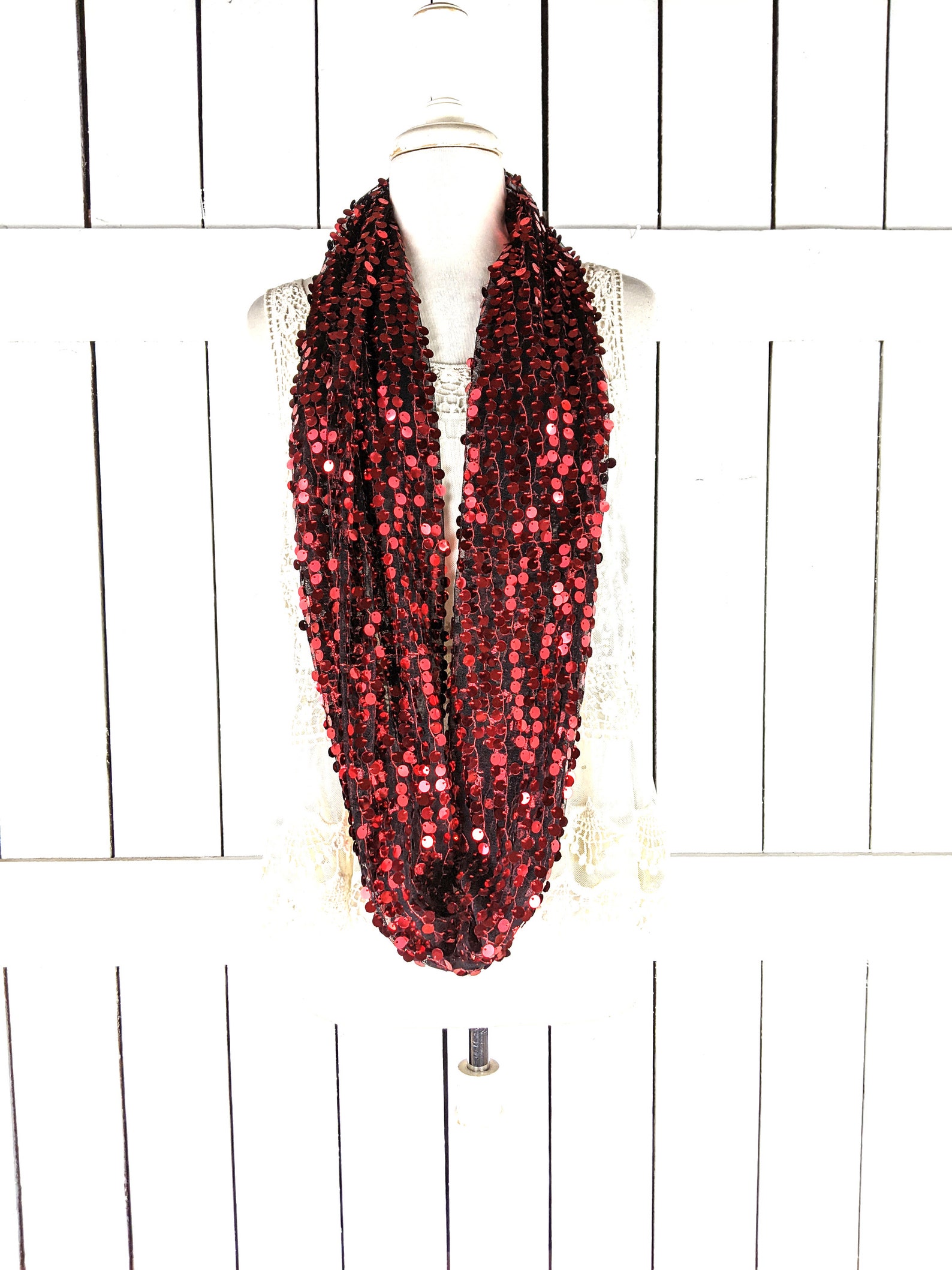 Red Sequin Black Sheer Net Fringe Tassel Shawl Scarf - Etsy