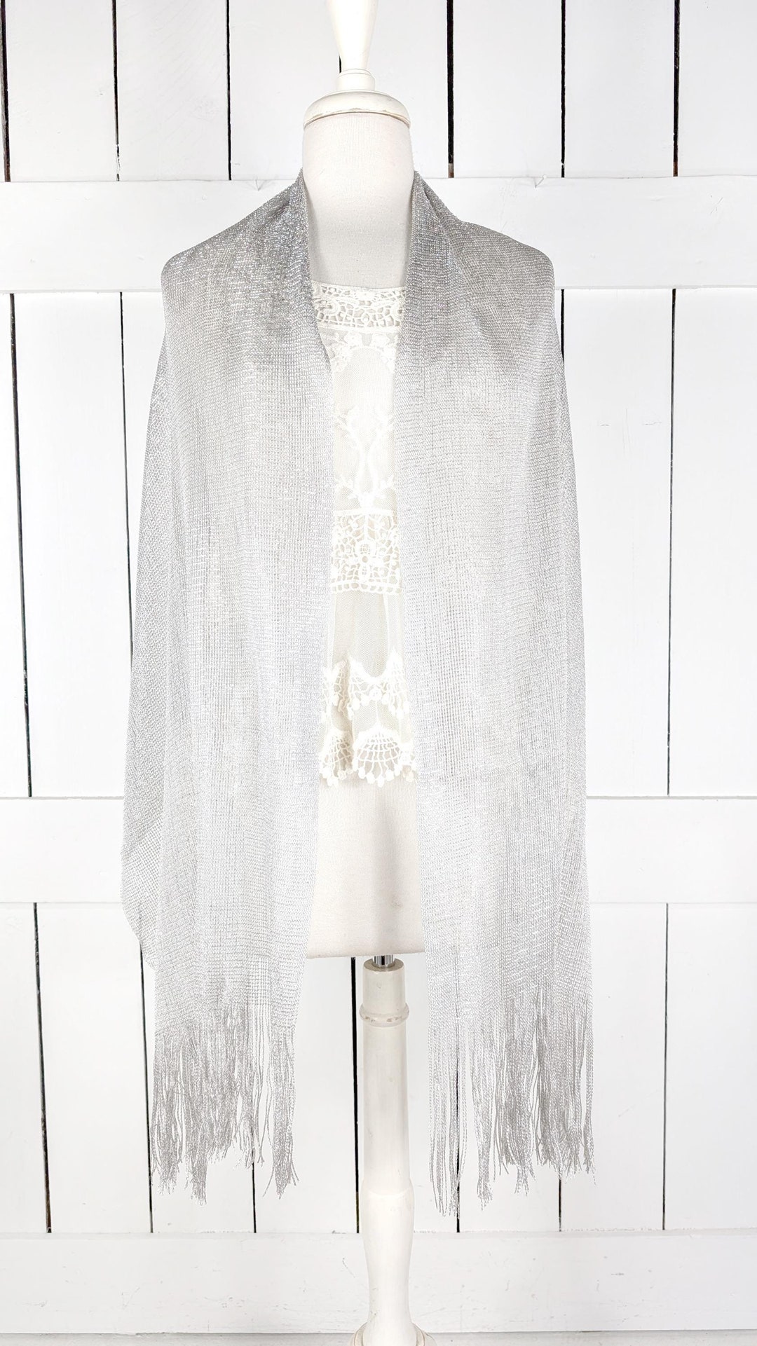 Metallic Silver Mesh Fringe Wrap Shawl Scarf - Etsy