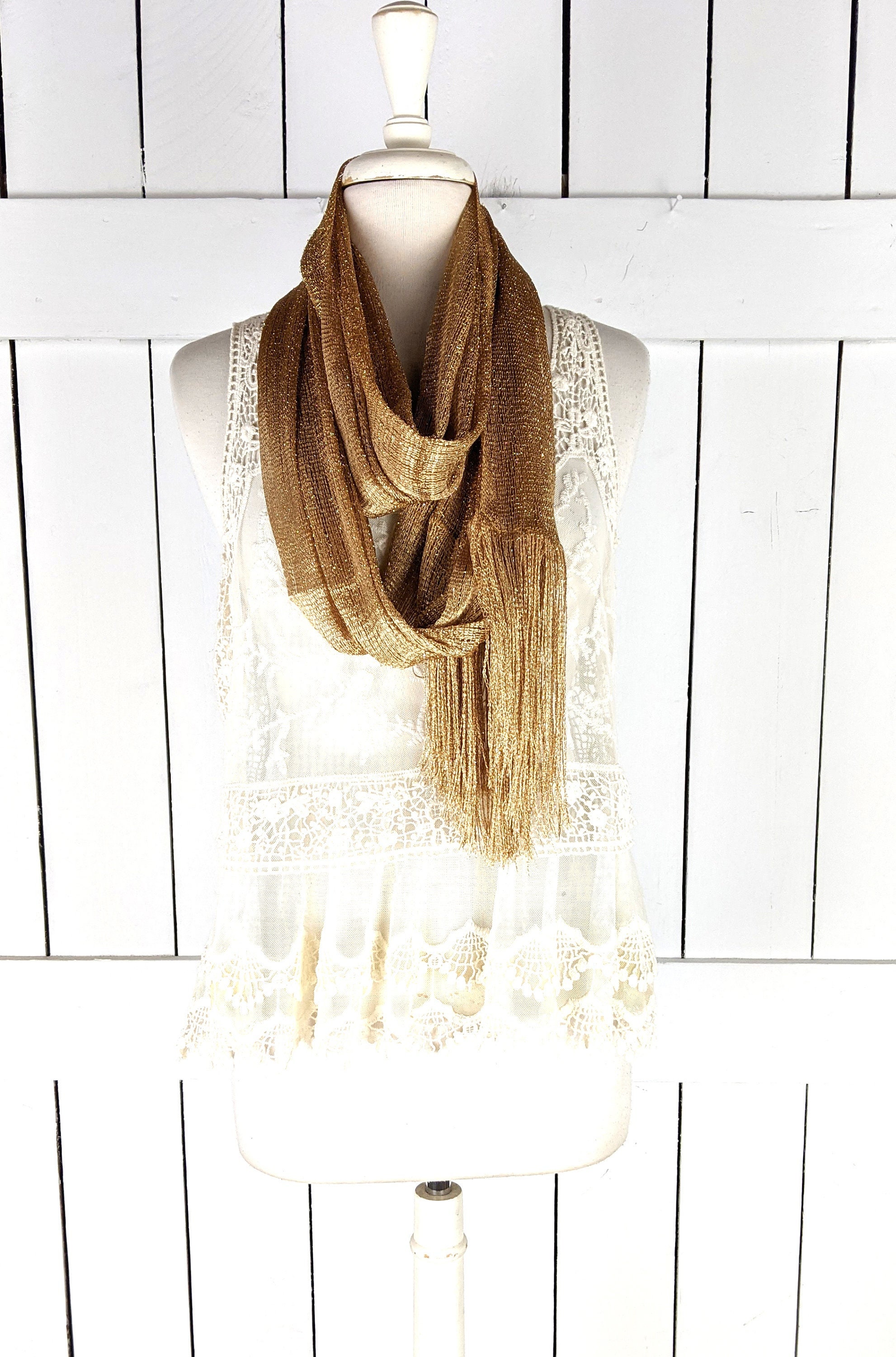 Metallic Gold Mesh Open Weave Infinity Scarf With Optional - Etsy