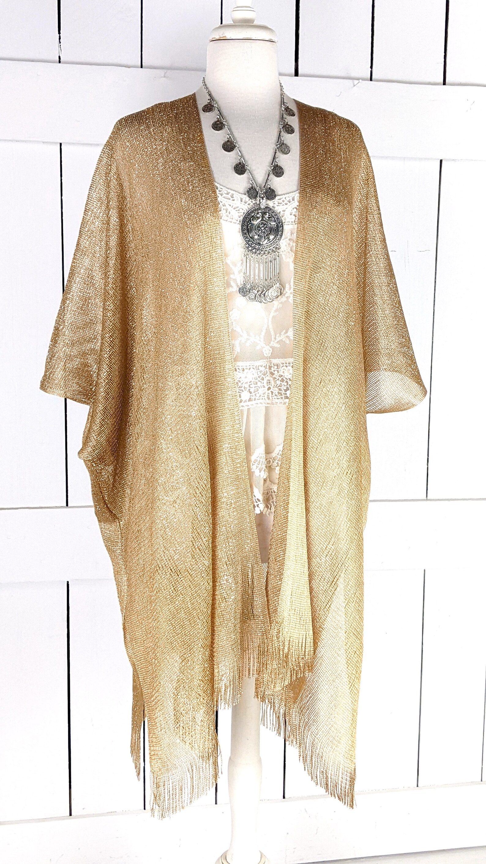 Gold Metallic Mesh Kimono Cover up Jacket With Custom Sleeve - Etsy