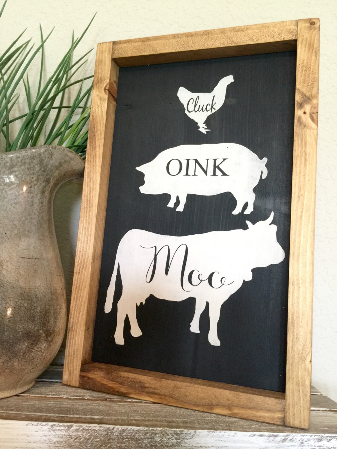 Farmhouse Animal Sign Cluck Oink Moo Wall Hanging Black - Etsy