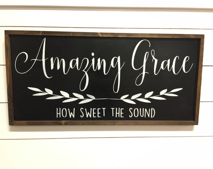 Amazing Grace Sign - Large Wood Wall Hanging - Farmhouse Living Room ...