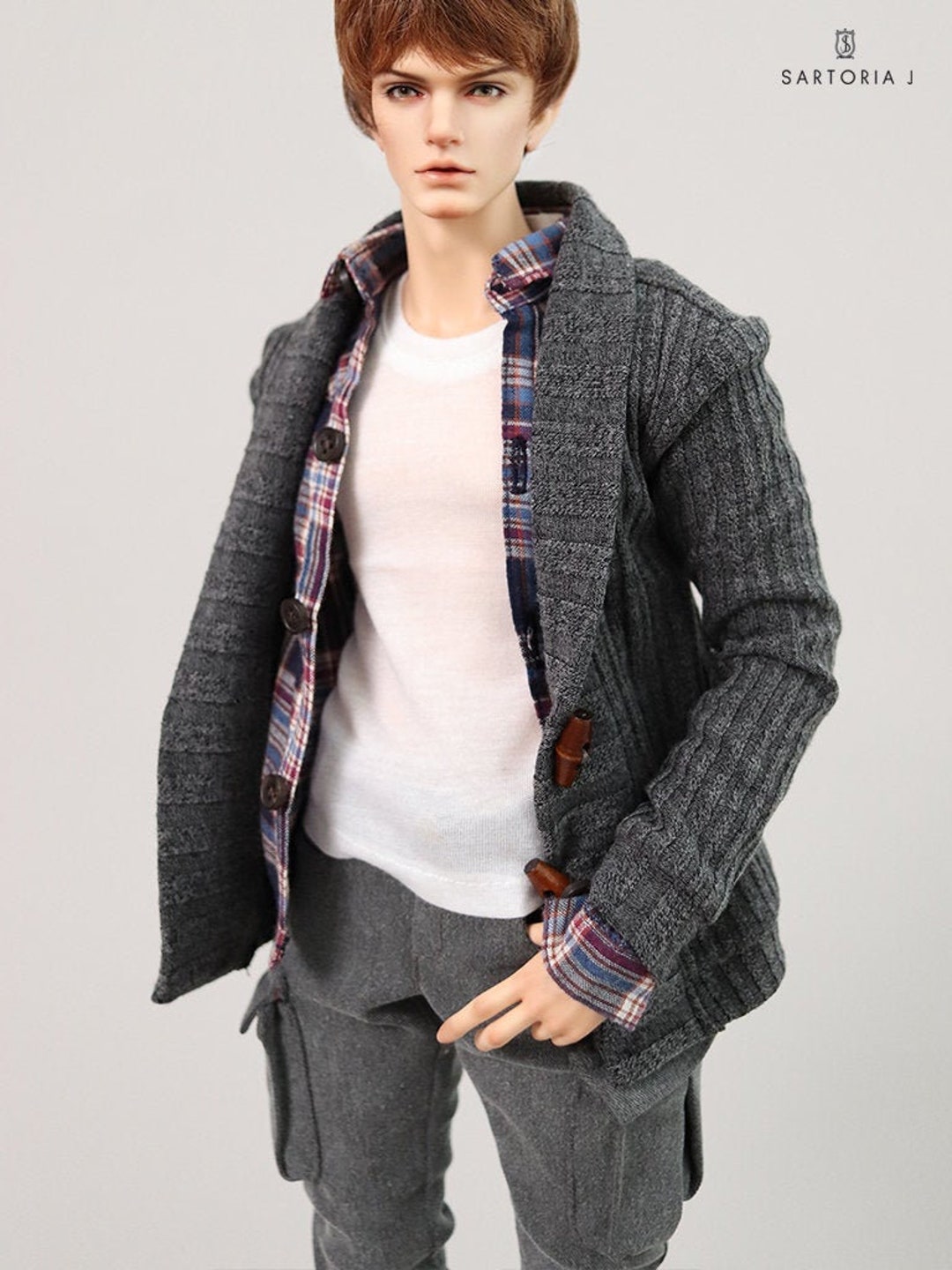 Msd_two-tone Gray Cardigan - Etsy