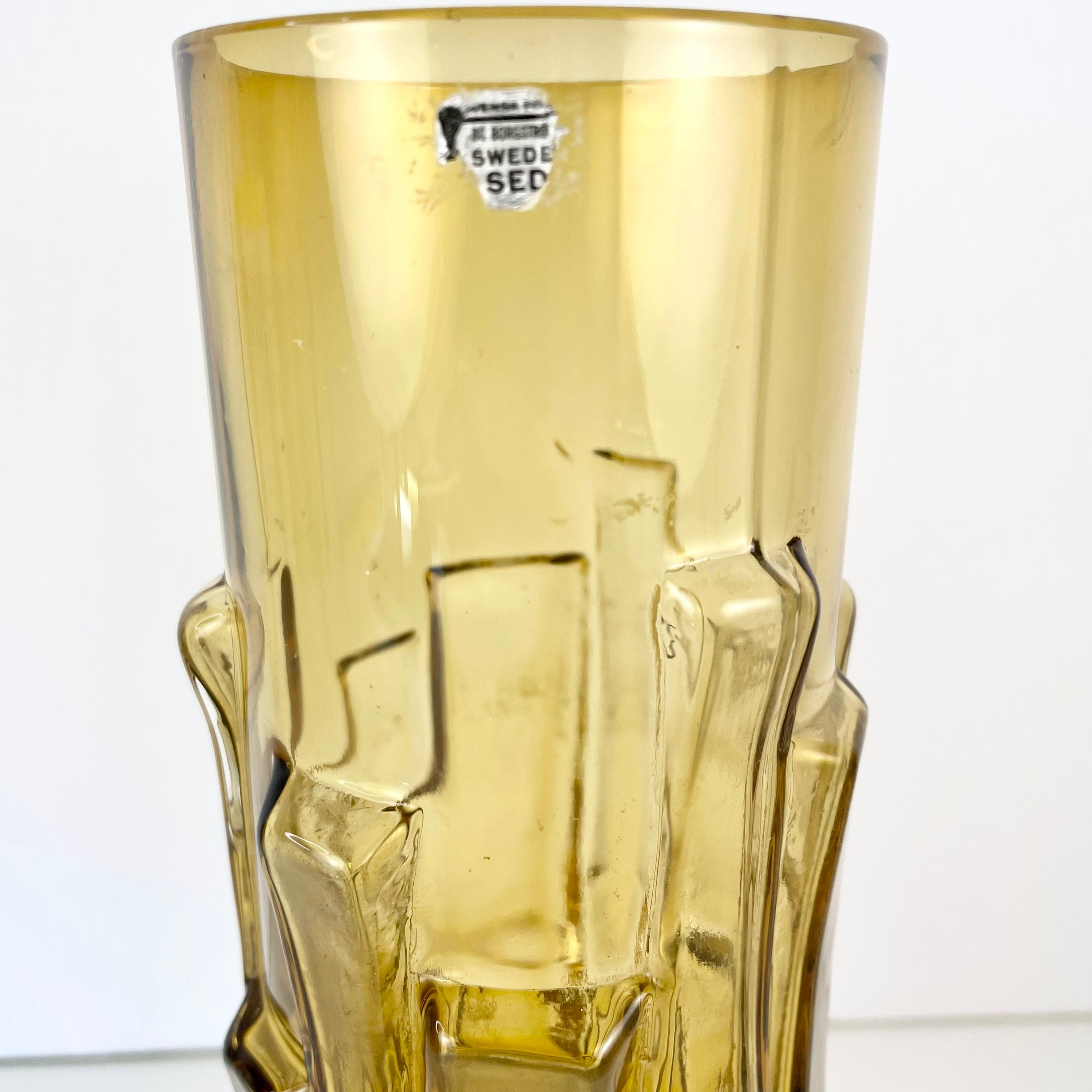 RARE Mid Century Modern Amber Bo Borgström Åseda Bark Cortex Glass Vase ...