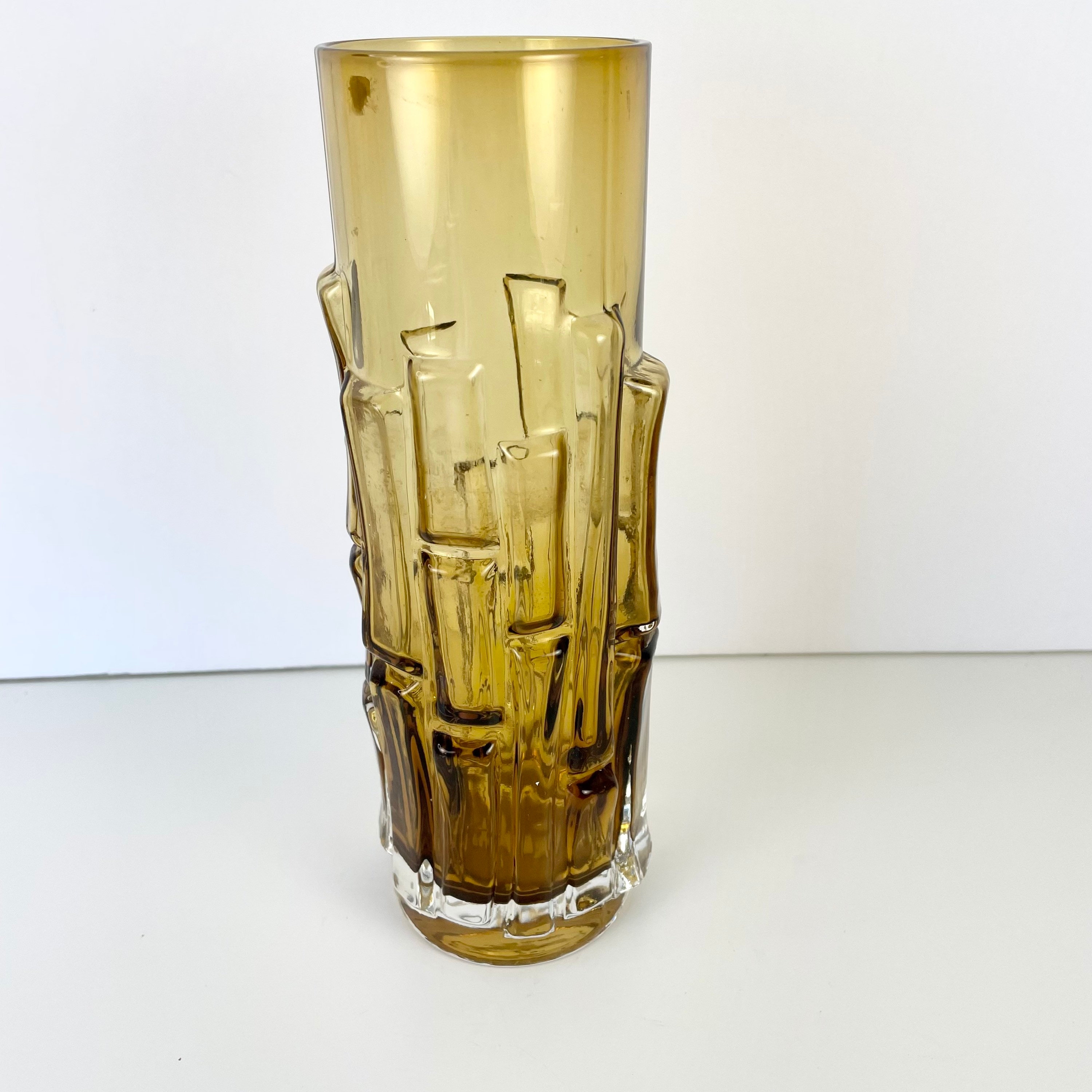 RARE Mid Century Modern Amber Bo Borgström Åseda Bark Cortex Glass Vase ...