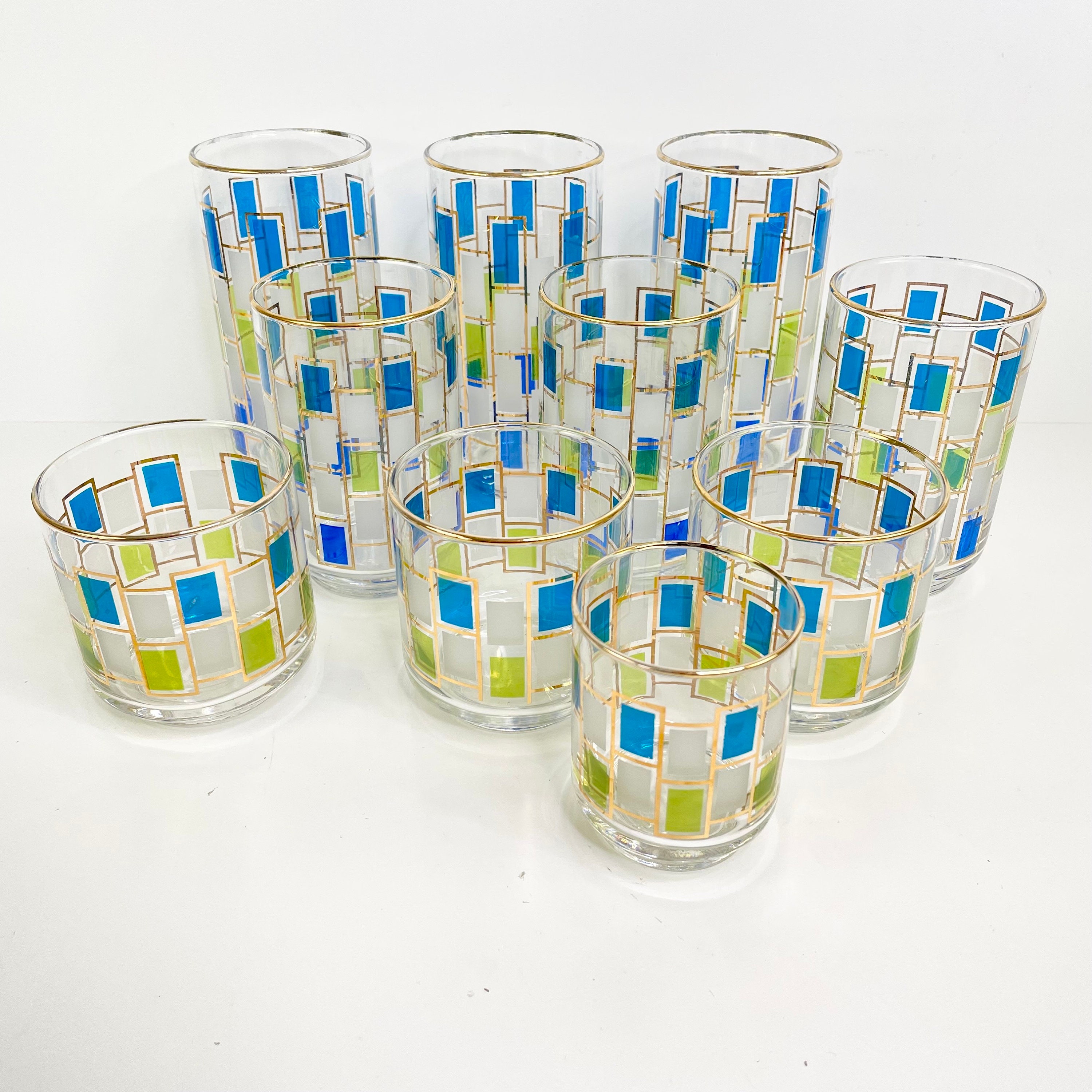 10 Mid Century Modern Libbey Cocktail Glasses Nordic Pattern Gold Trim ...