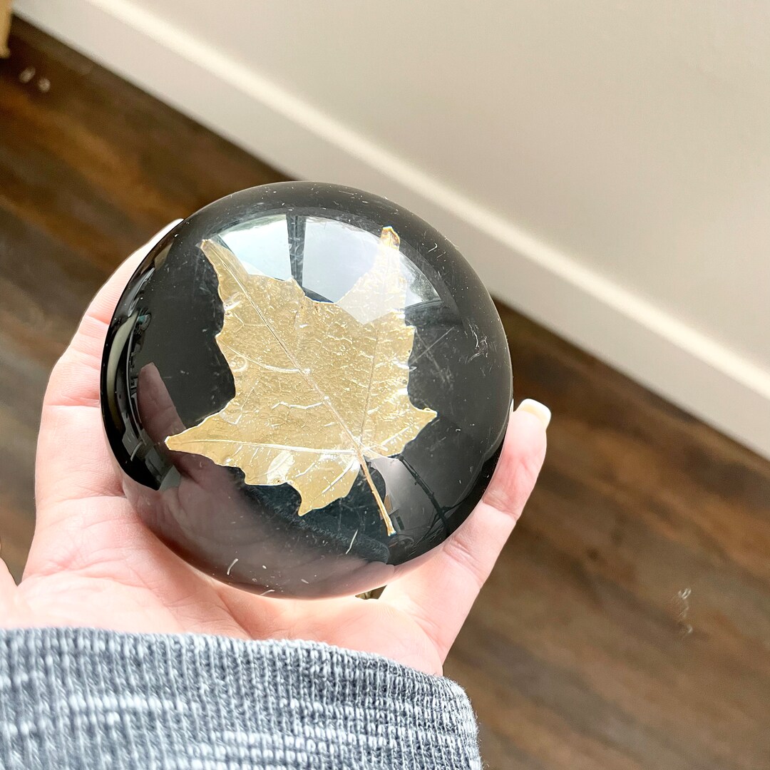 Vintage Tarax Infinity Lucite Paperweight Encased Gold Maple Leaf ...