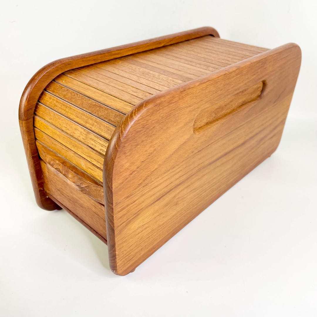Mid Century Modern Teak Wood Tambour Roll Top Storage Desktop Box Mcm ...