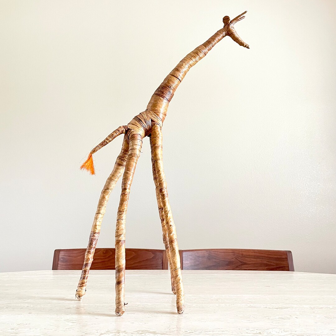 Huge Vintage 32” Tall Banana Leaf / Raffia Giraffe Hand Made Toy ...