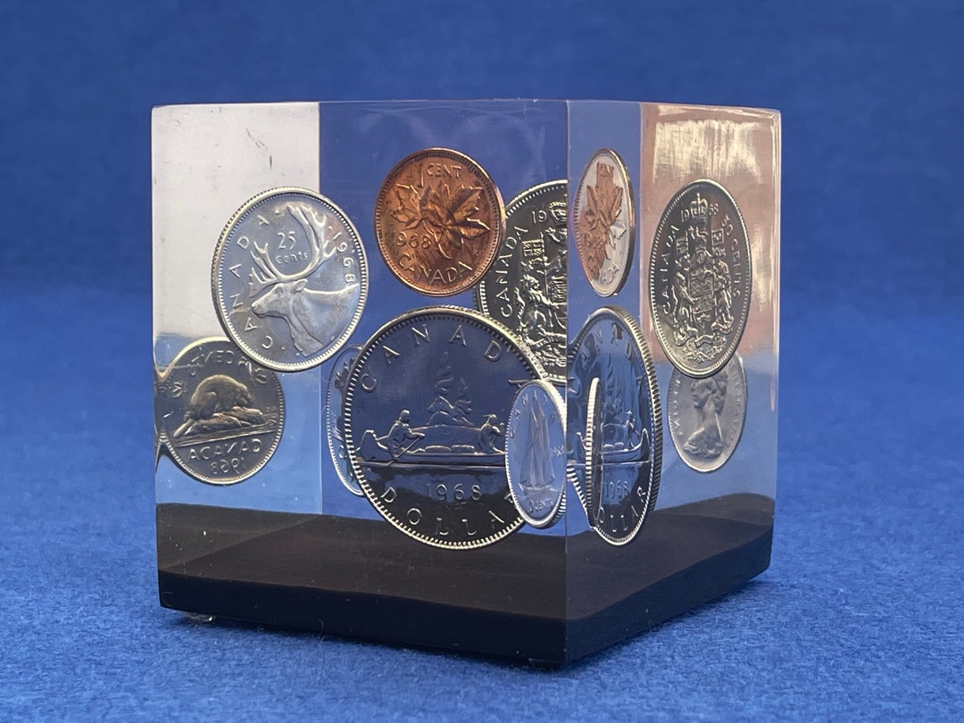 Vintage Canadian Proof Coin Set 1968 Paperweight - Encased in Resin ...