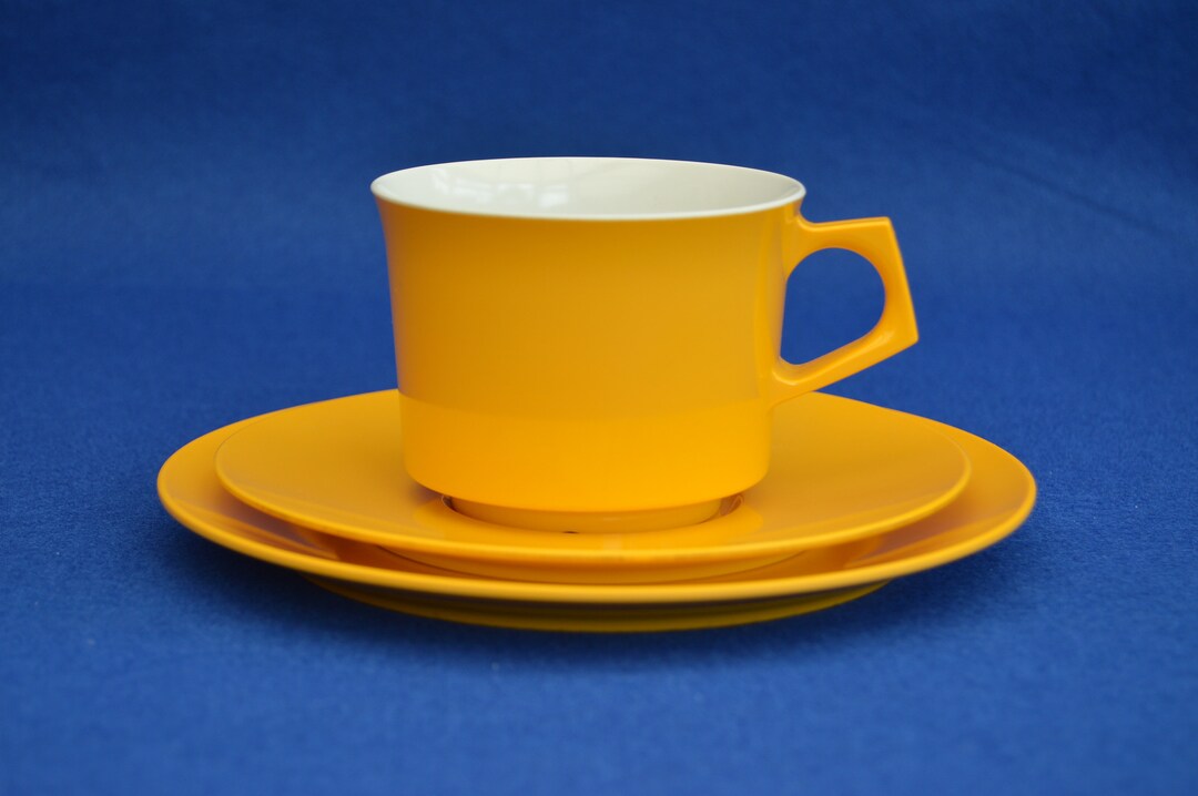Vintage Melaware Yellow and White Tea Set Cup, Saucer, and Plate Retro ...