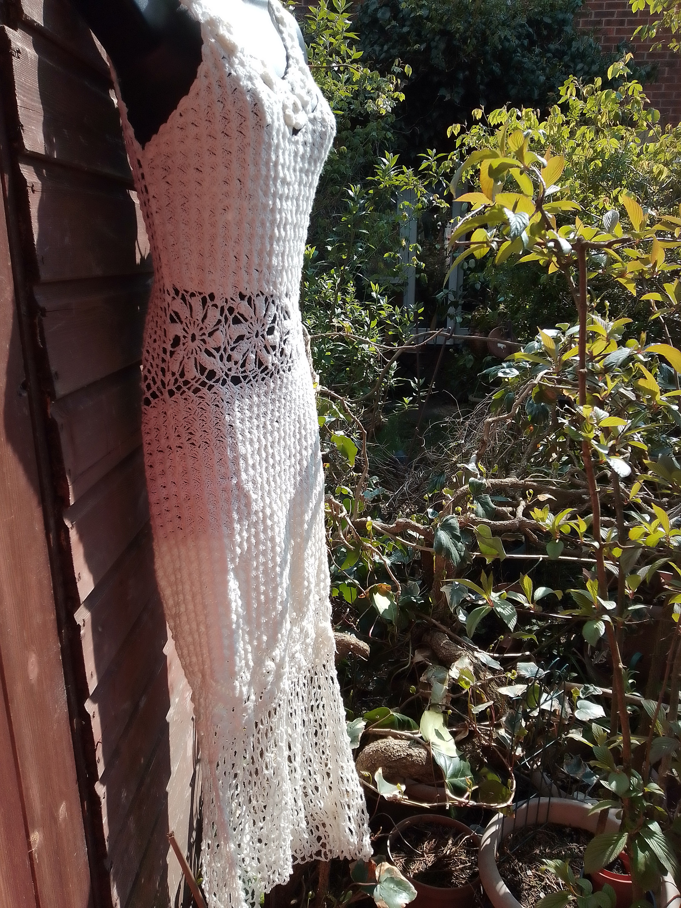 Scoop Back Crochet Dress Long Cotton Cream Mesh Lace Handmade Floral ...