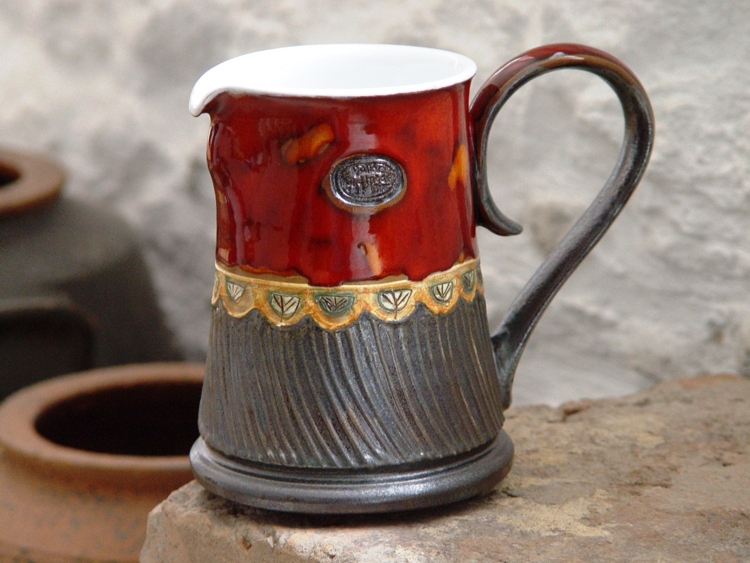 Red Pottery Pitcher, Colorful Ceramic Water Jug, Pottery Vase, Middle ...