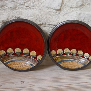 Red Ceramic Wall-hanging Plate - Hand-painted Kitchen Decor - Handmade ...