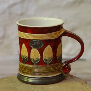 Handmade Red Pottery Mug Ceramic Tea Cup, Unique Hand-painted Tree ...