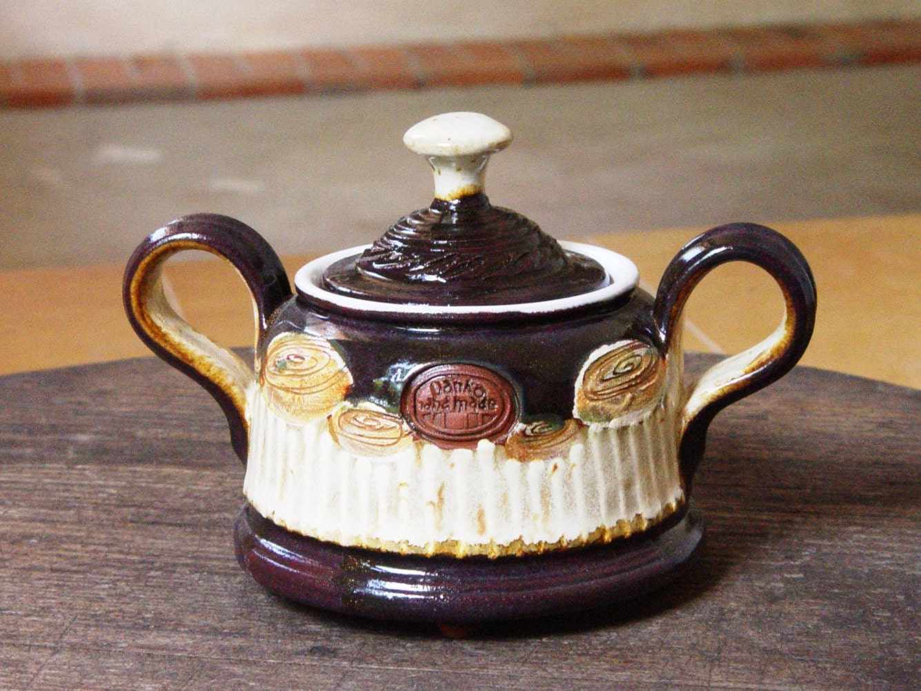 Handmade Pottery Sugar Bowl with Lid, Brown Ceramic Kitchen Canister ...