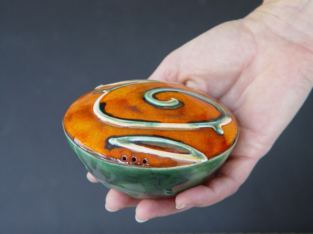 Handmade Pottery Salt or Pepper Shaker Colorful Orange and Green ...