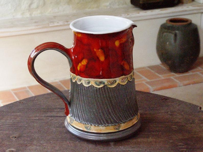 Red Pottery Pitcher Colorful Ceramic Water Jug Pottery Vase | Etsy