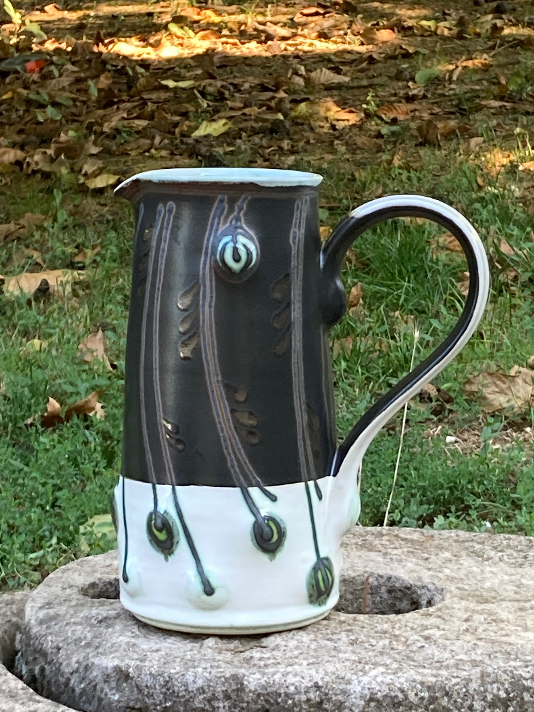 RESERVED! Wheel Thrown Stoneware Pitcher - Ceramic Jug with Handpainted ...