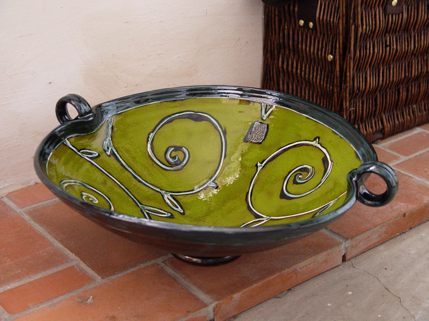 Large Pottery Bowl - Unique Hand Painted Ceramic Fruit Dish - Pottery ...