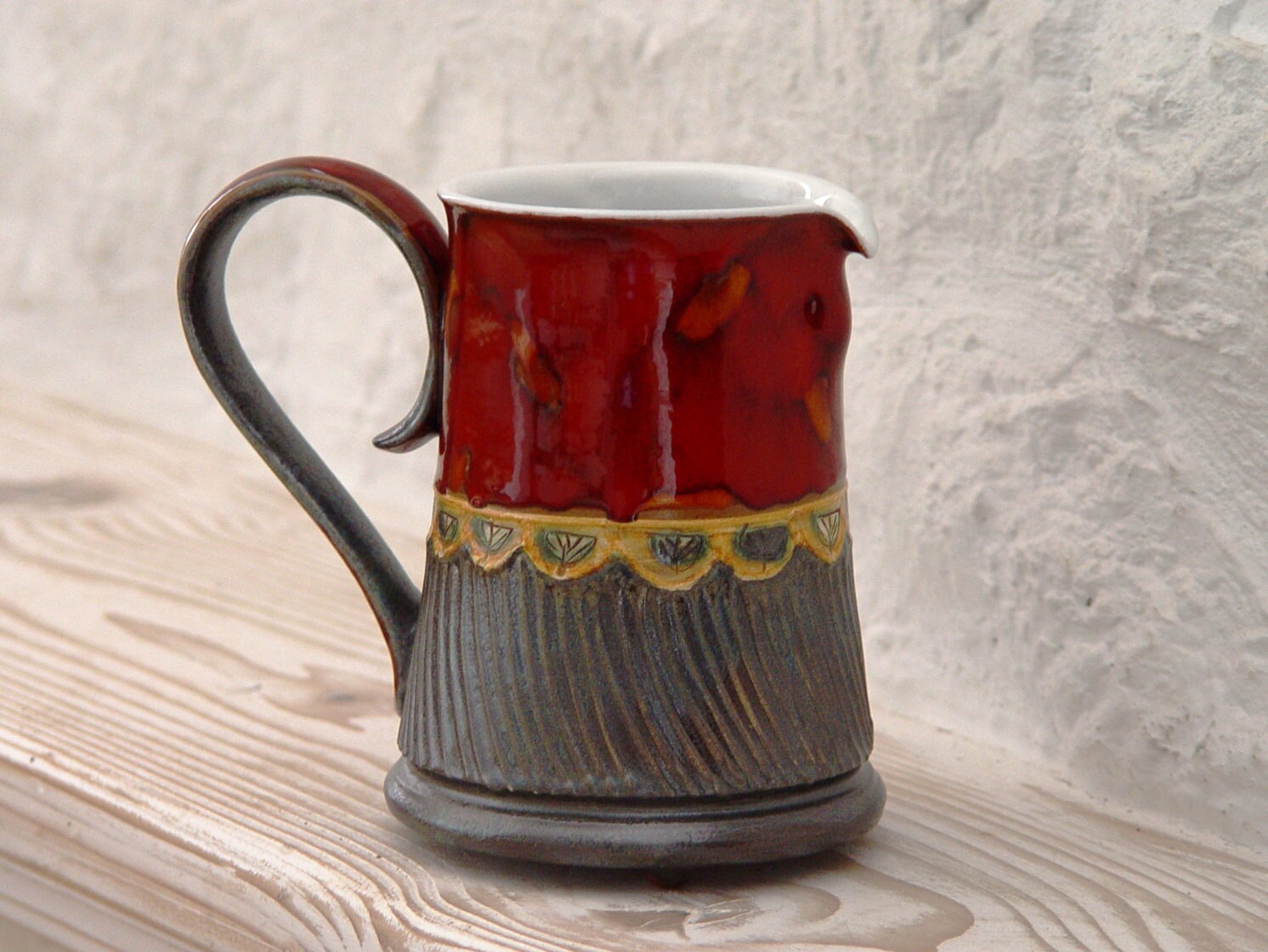 Red Pottery Pitcher, Colorful Ceramic Water Jug, Pottery Vase, Middle ...