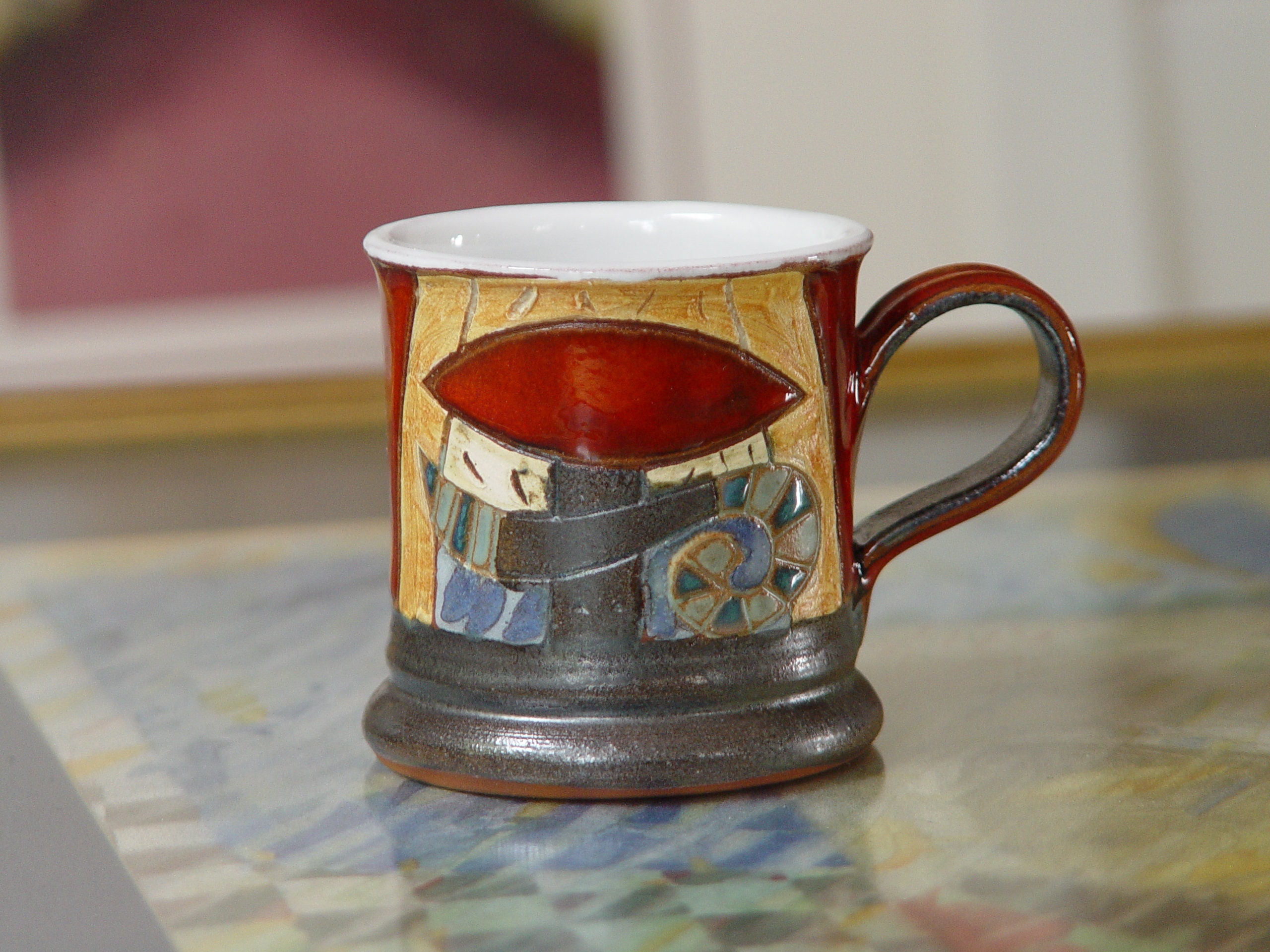Small Pottery Mug - Red and Blue Handmade Ceramic Cup - Espresso Cup ...