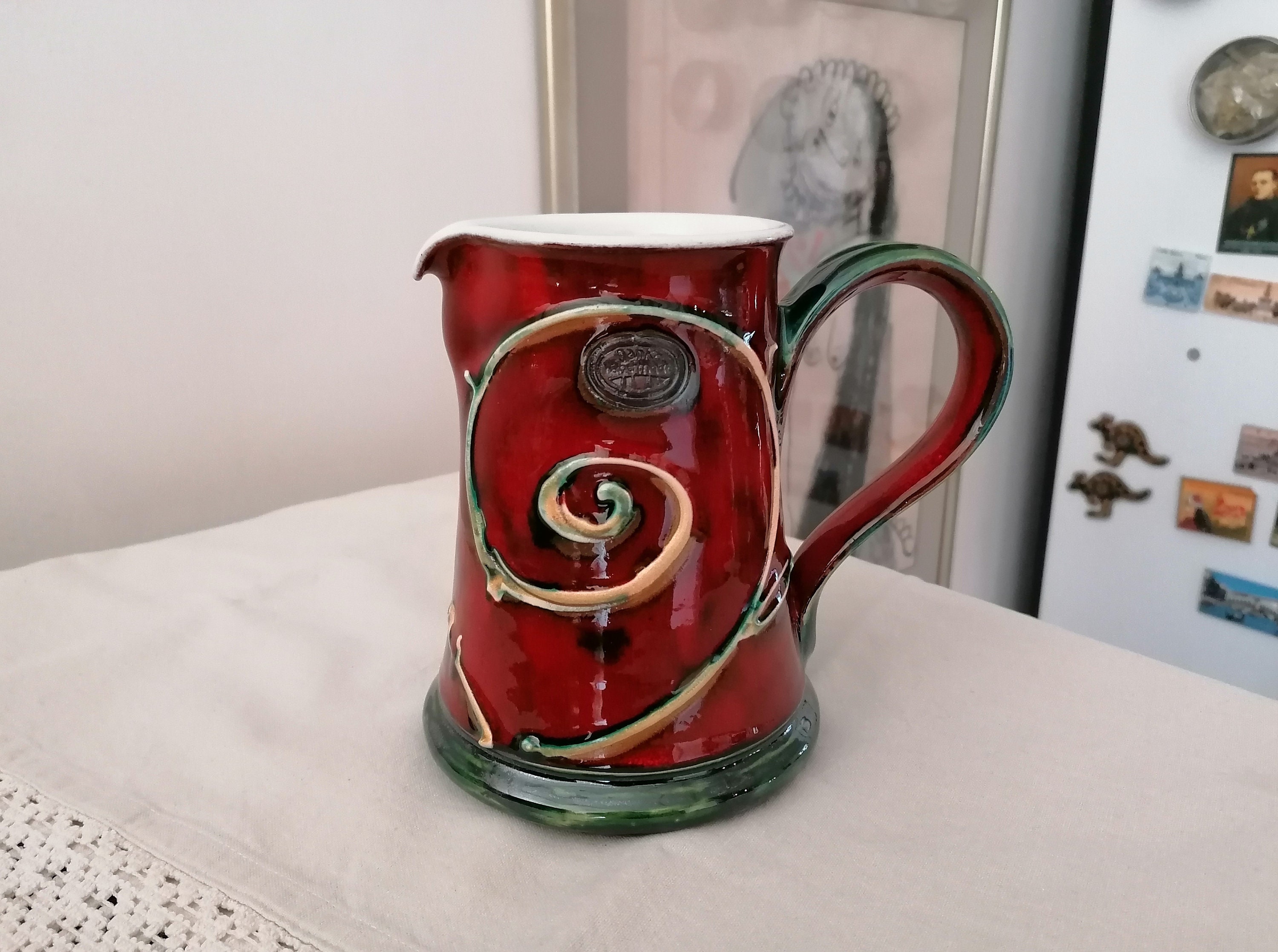 Red and Green Ceramic Jug - Colorful Pottery Pitcher - Hand Thrown Ewer ...