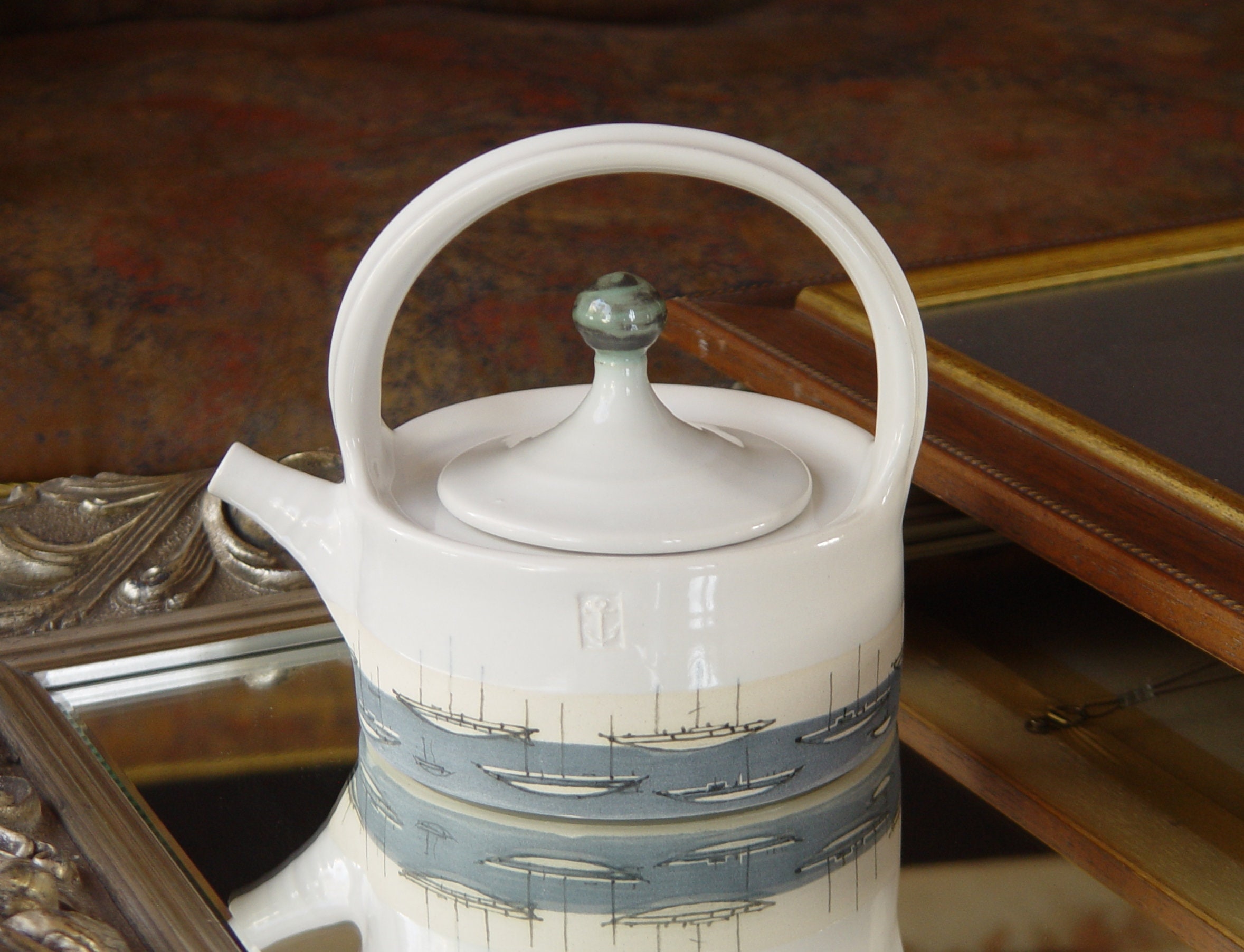 Stoneware Teapot - Wheel Thrown Handmade Ceramic Tea Pot - Ocean Theme ...