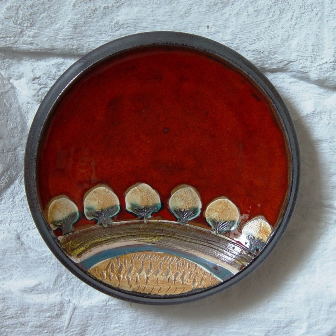 Red Ceramic Wall-hanging Plate - Hand-painted Kitchen Decor - Handmade ...