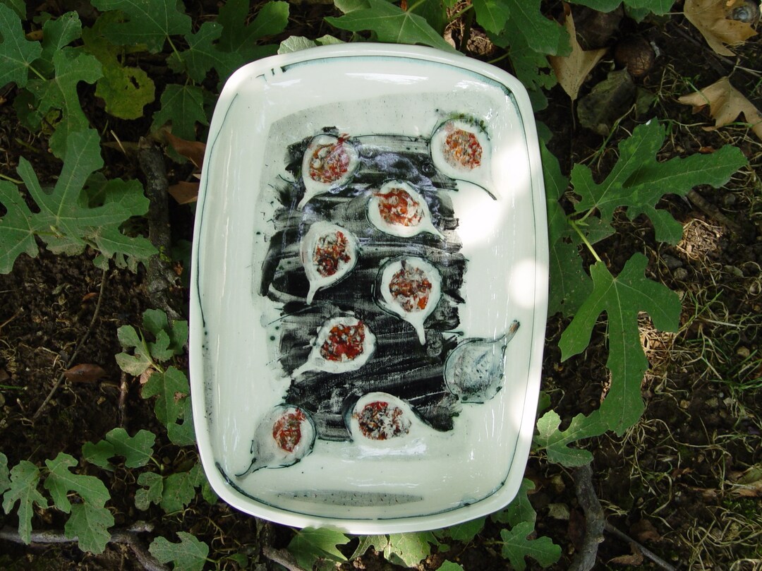 Handpainted Stoneware Tray With Figs - Colorful Ceramic Platter ...