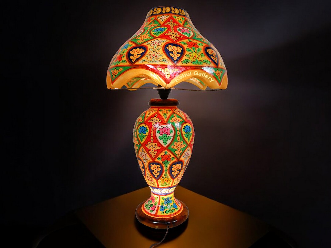 Oriental Hand Made and Hand Painted Camel Skin Leather Lamp Table Lamp ...