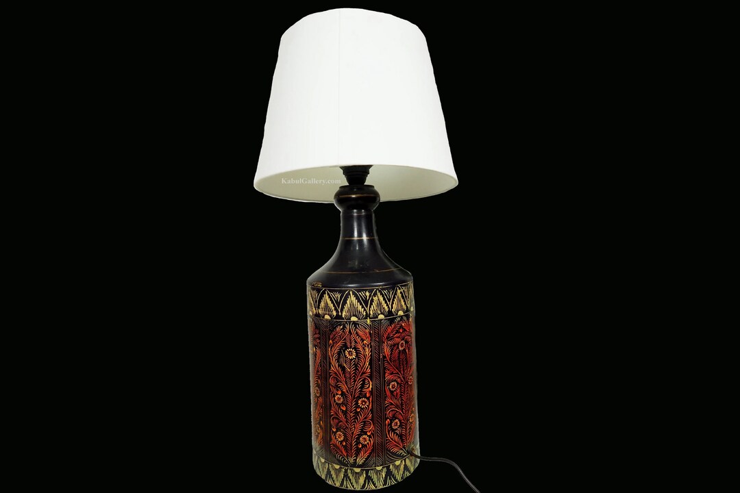 Handpainted Stunning Vintage Lacquerware Table Wooden Table Lamp Lamp ...