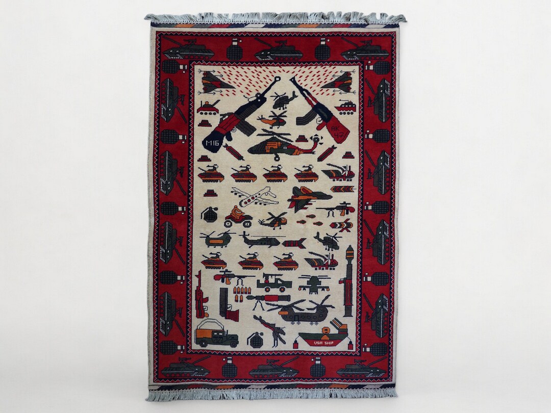 185 X 126 Cm 72,8 X 49,6 Inch Nomadic Hand-knotted Afghan War Rug ...
