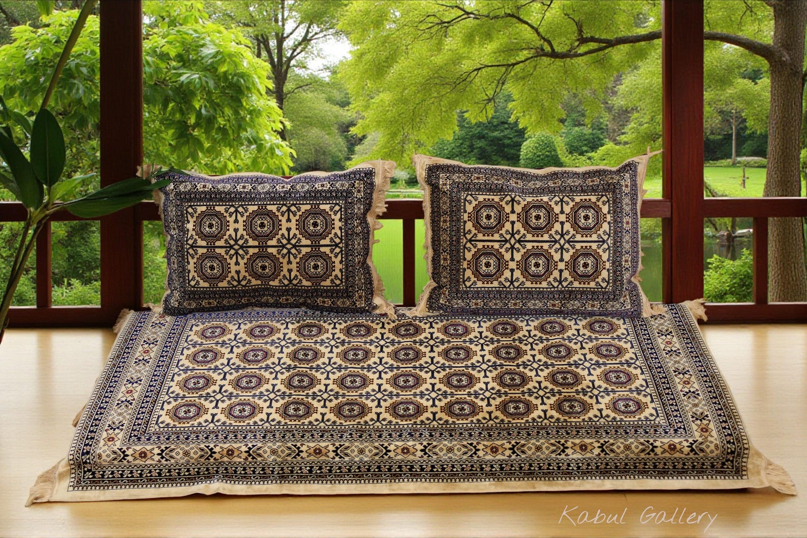 Set of 3 Pcs 1x Floor Cushion+2 X Cushions Orient Afghan Pillow Rug ...