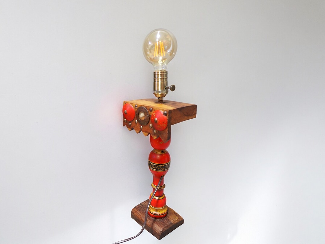 Antique Handpainted Stunning Vintage Lacquerware Wooden Table Lamp With ...