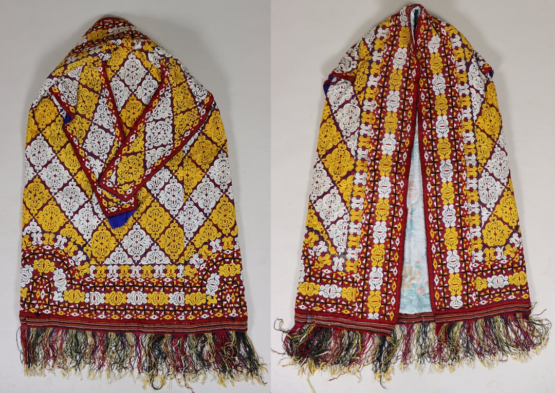 Antique Hand Embroidered Nomadic Turkmen Uzbek Afghan Ethnic Ikat Silk ...