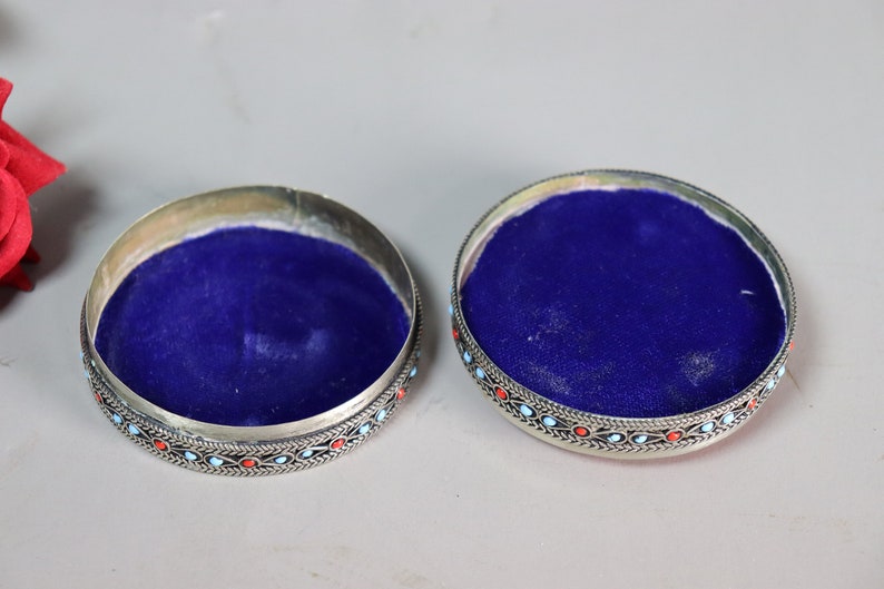 Vintage Hand Crafted Stunning Afghan Pillbox Box Brass Cabochons Oval ...