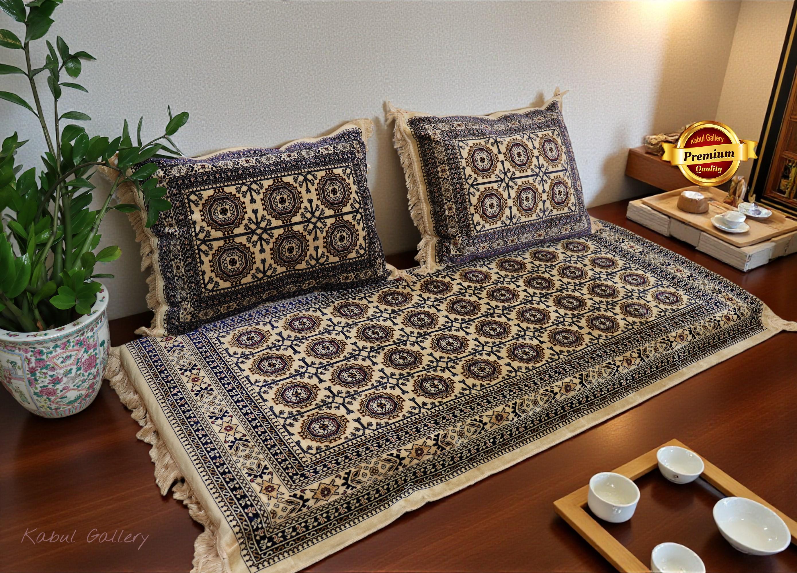 Set of 3 Pcs 1x Floor Cushion+2 X Cushions Orient Afghan Pillow Rug ...