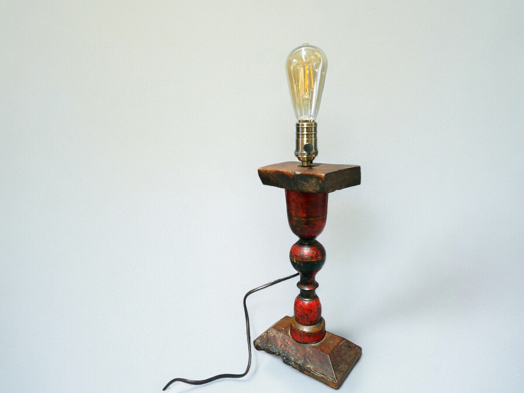 Antique Handpainted Stunning Vintage Lacquerware Wooden Table Lamp With ...