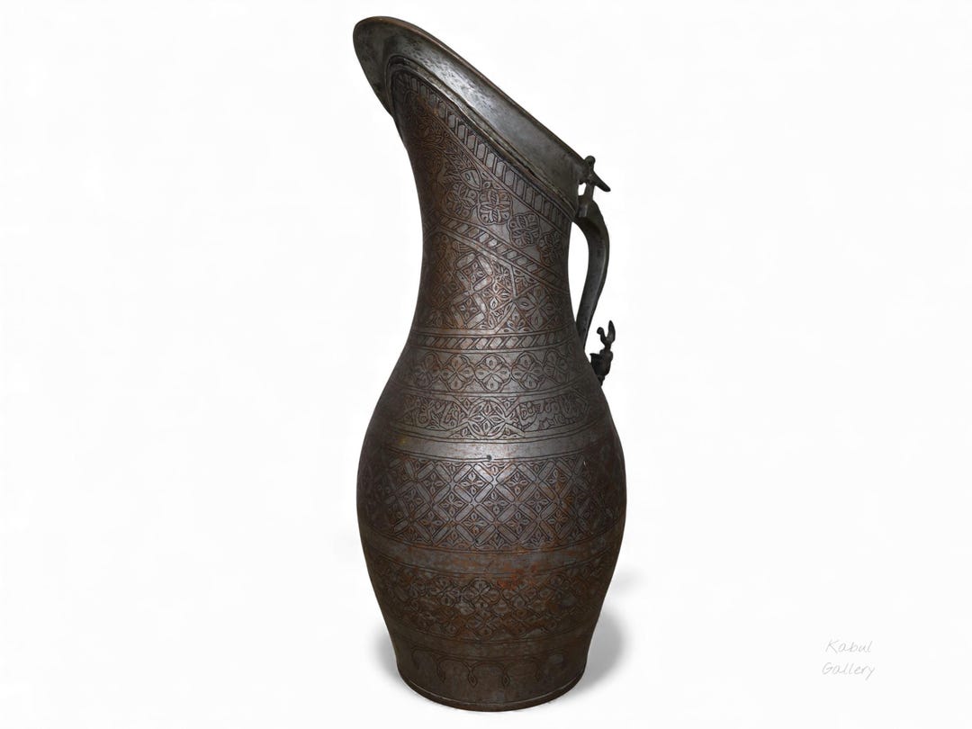Antique Islamic Tinned Copper Water Jug Pitcher Middle Eastern Ewer ...
