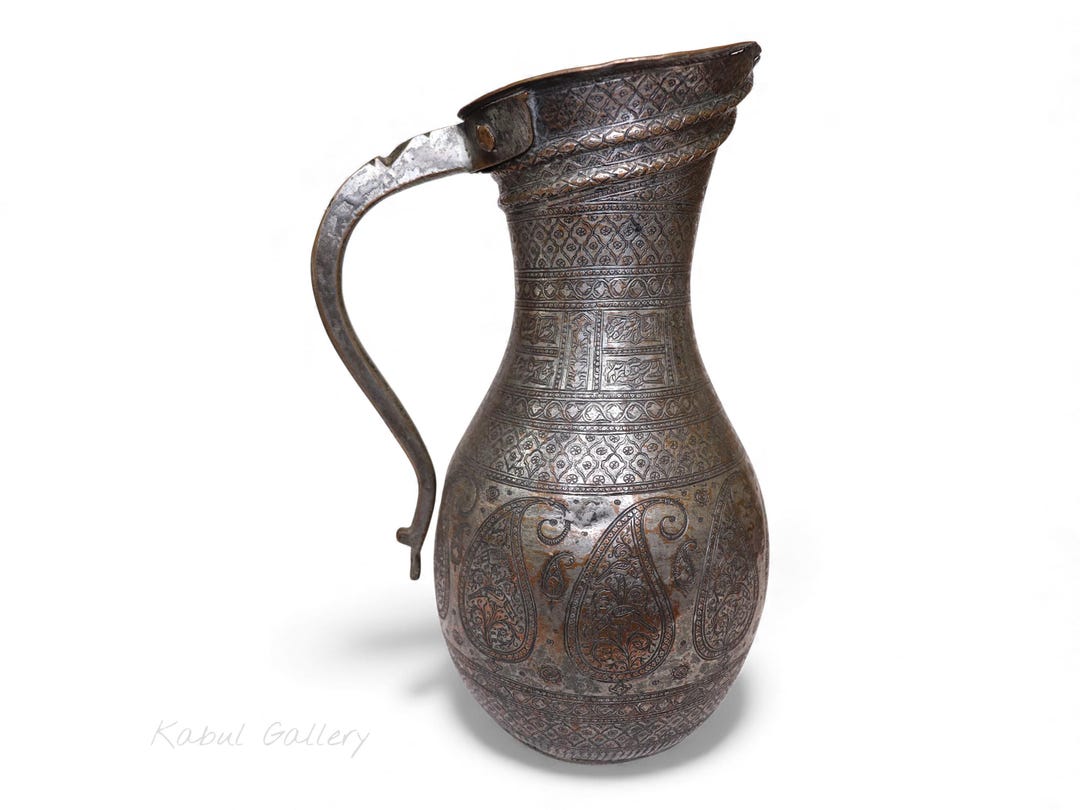 Antique Islamic Tinned Copper Water Jug Pitcher Middle Eastern Ewer ...
