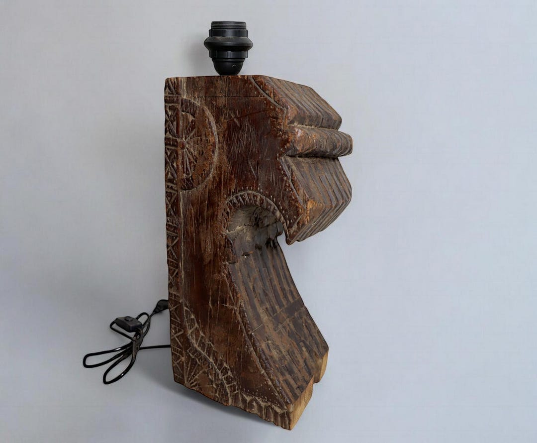 Antique Wooden Table Lamp Lamp Base From Nuristan Pillar Afghanistan ...